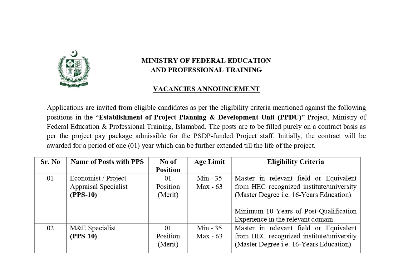 Ministry of Federal Education Training Jobs 2023