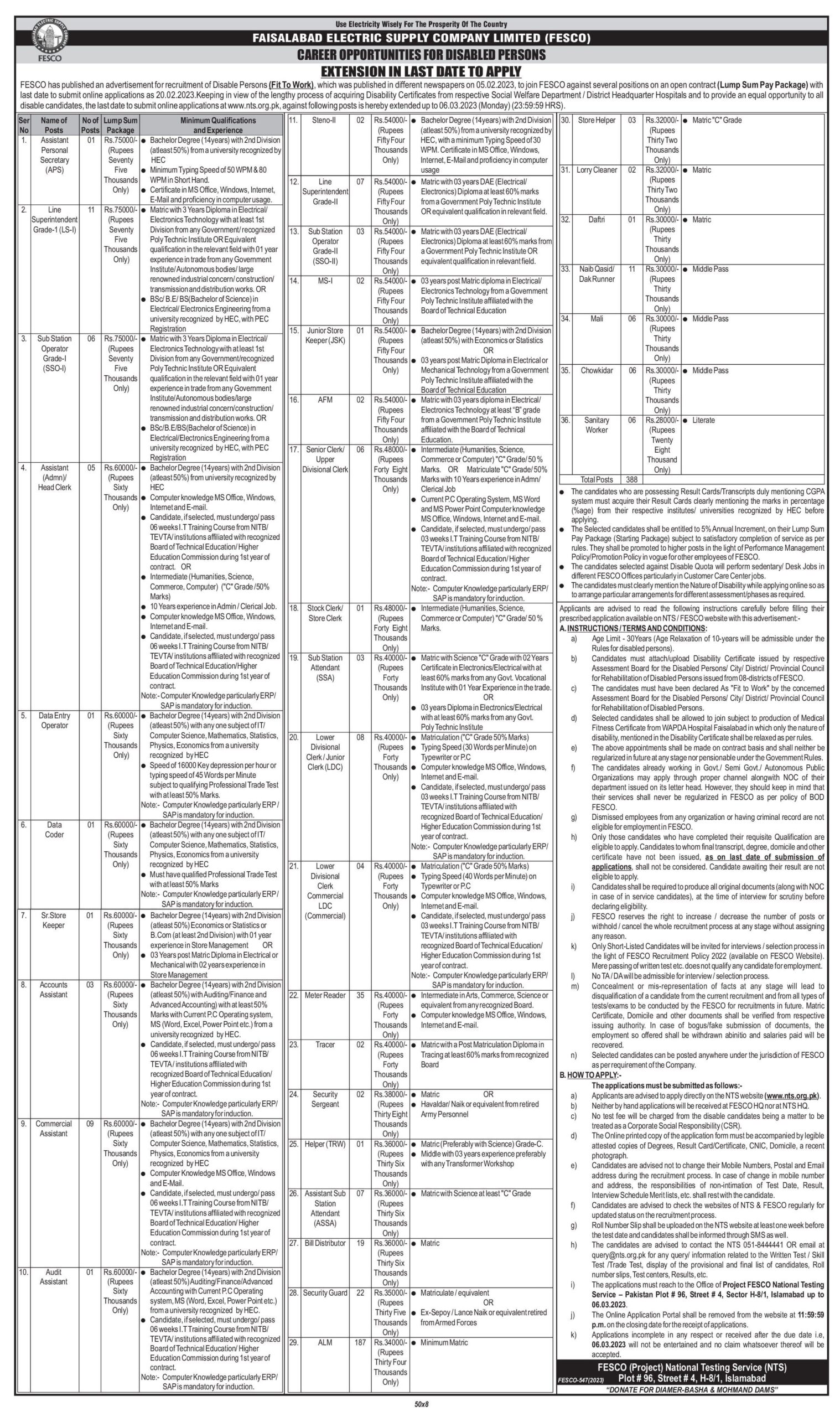 FESCO Jobs 2024 Faisalabad Electric Supply Company | Online Apply via NTS