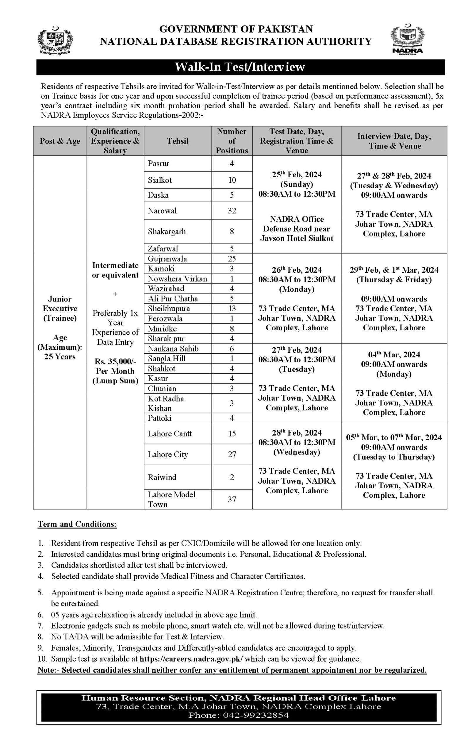 NADRA Jobs 2024 for Junior Executives Advertisement Application Process