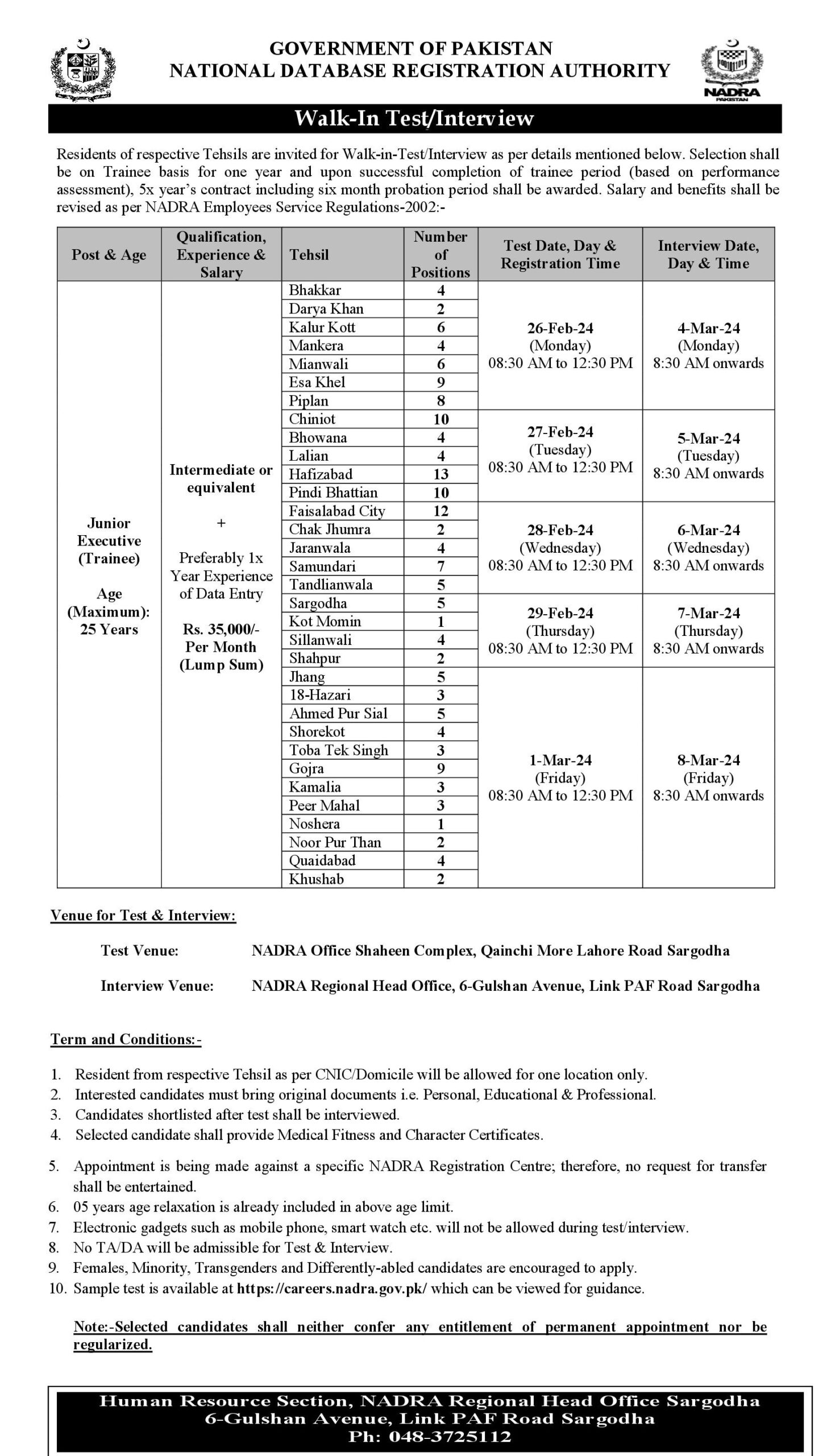 NADRA Jobs 2024 for Junior Executives Advertisement Application Process