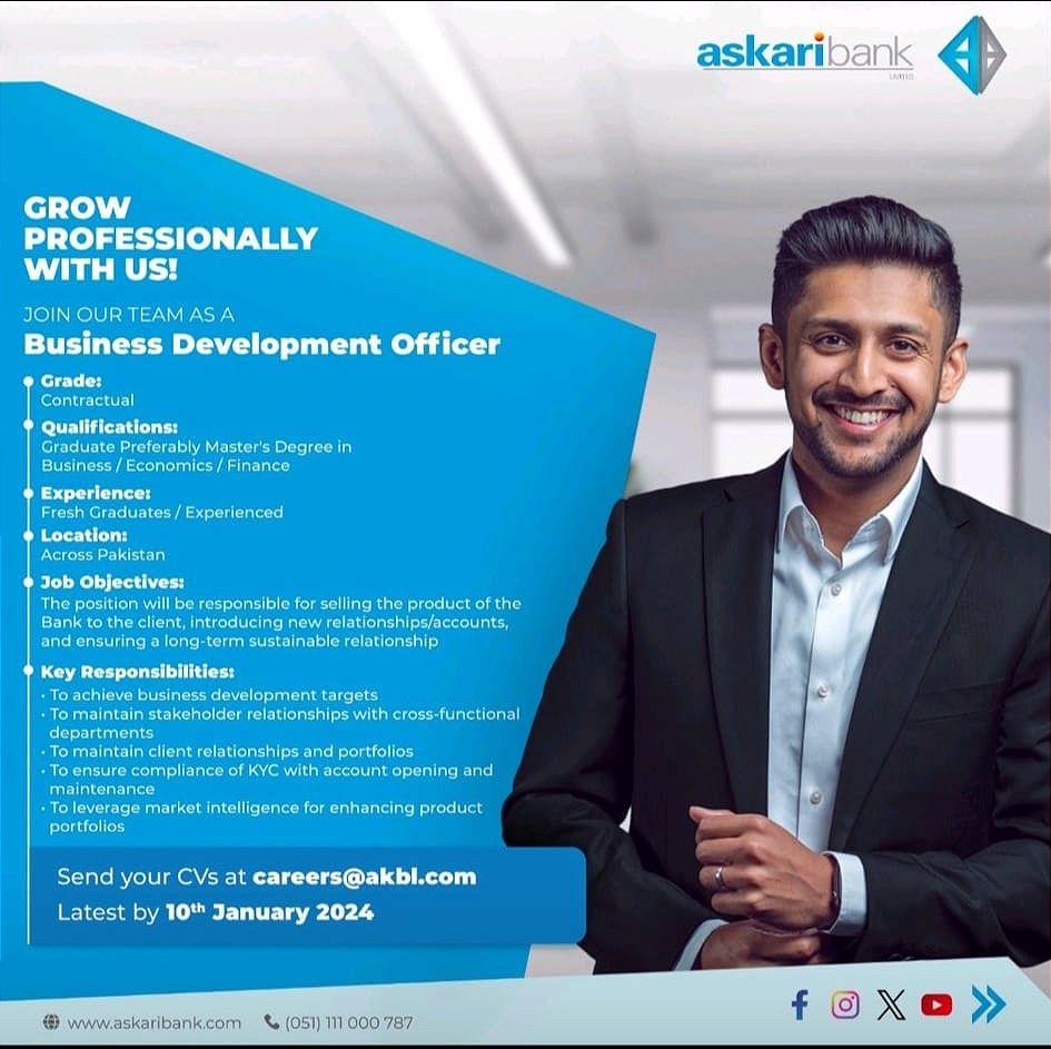 Askari Bank Jobs 2024 for Fresh Graduates All over Pakistan