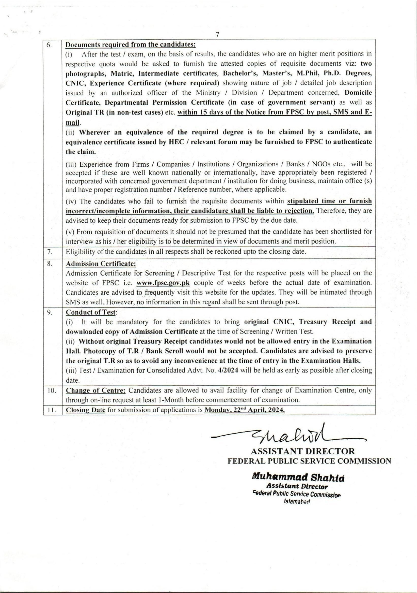 FPSC Jobs Consolidated Advertisement 04/2024 Online Apply via fpsc.gov.pk