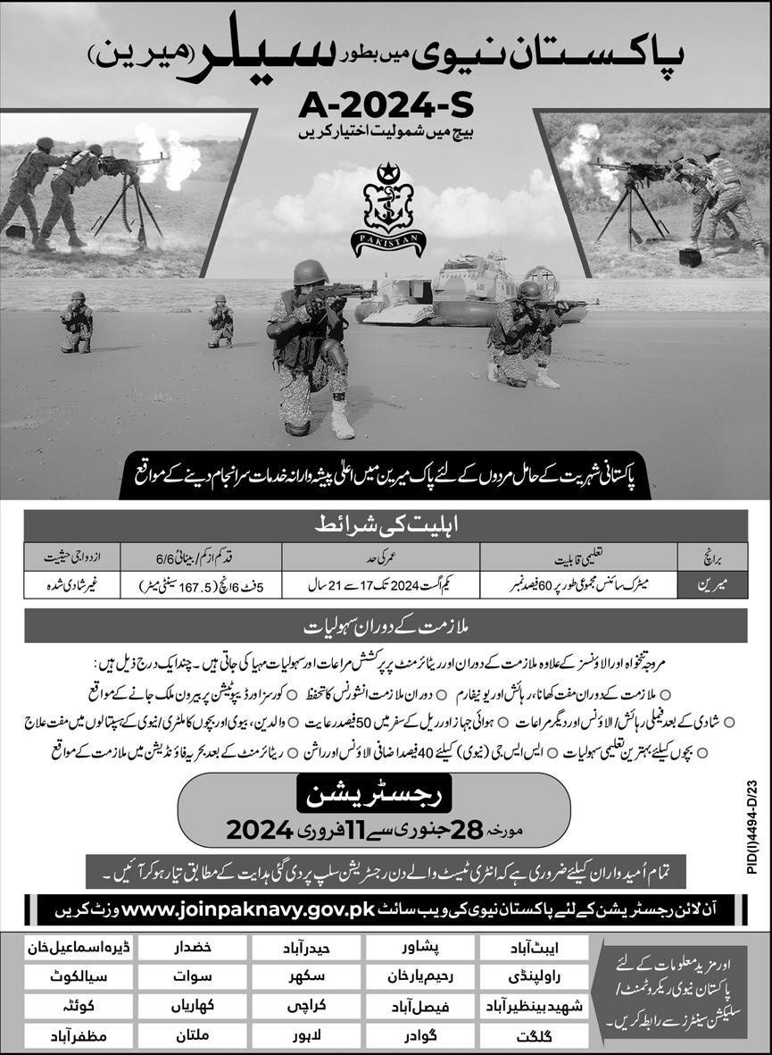 Join Pak Navy 2024 as Sailor Batch A-2024-S